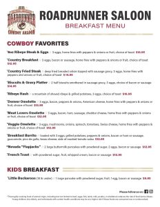 Menu – Roadrunner Cowboy Saloon