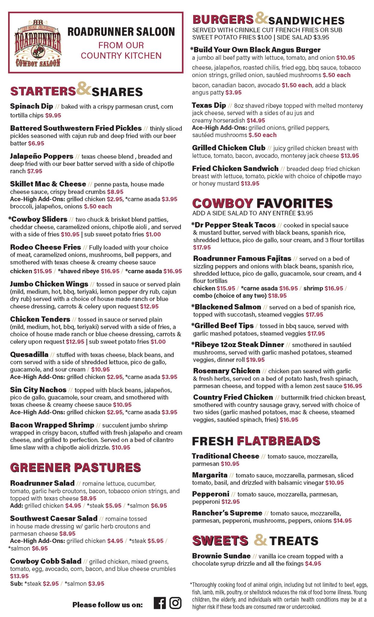 Menu – Roadrunner Cowboy Saloon