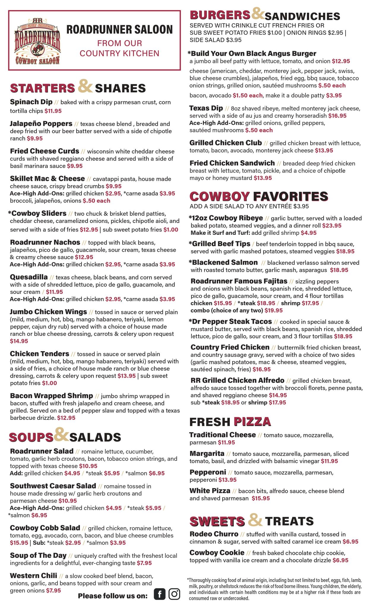 Menu - Roadrunner Cowboy Saloon